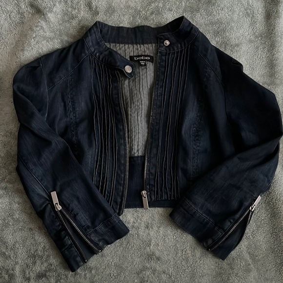 bebe | Jackets & Coats | Cropped Denim Jacket With Cinched Back And ...